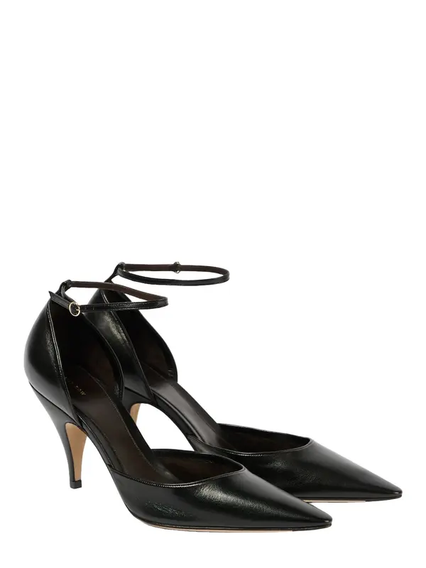 THE ROW Liisa Leather Pumps With Ankle Strap - Black