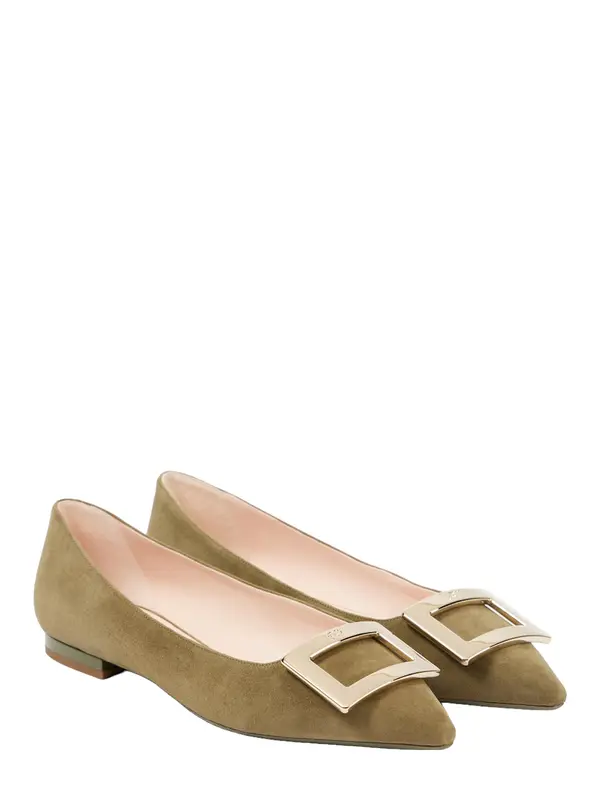 ROGER VIVIER Gommettine Ball Suede Ballet Flats - Green