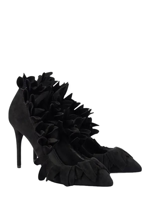 Alaïa Petal Ruffled Suede Pumps - Black