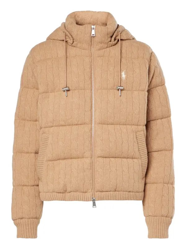 Polo Ralph Lauren Cable-knit Wool And Cashmere Down Jacket - Beige
