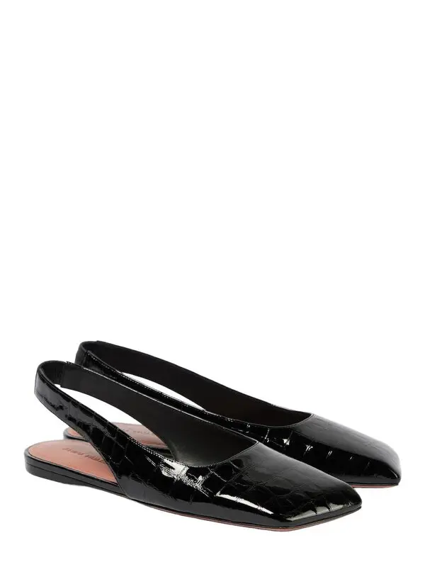 Amina Muaddi Patent Leather Slingback Flats - Black