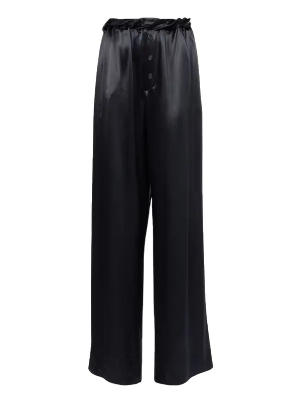 FERRAGAMO Gathered Satin Wide-leg Pajama Pants - Black