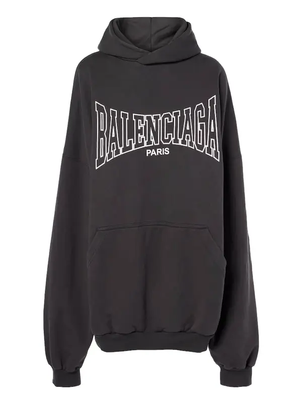 Balenciaga Logo Cotton Jersey Hoodie - Grey