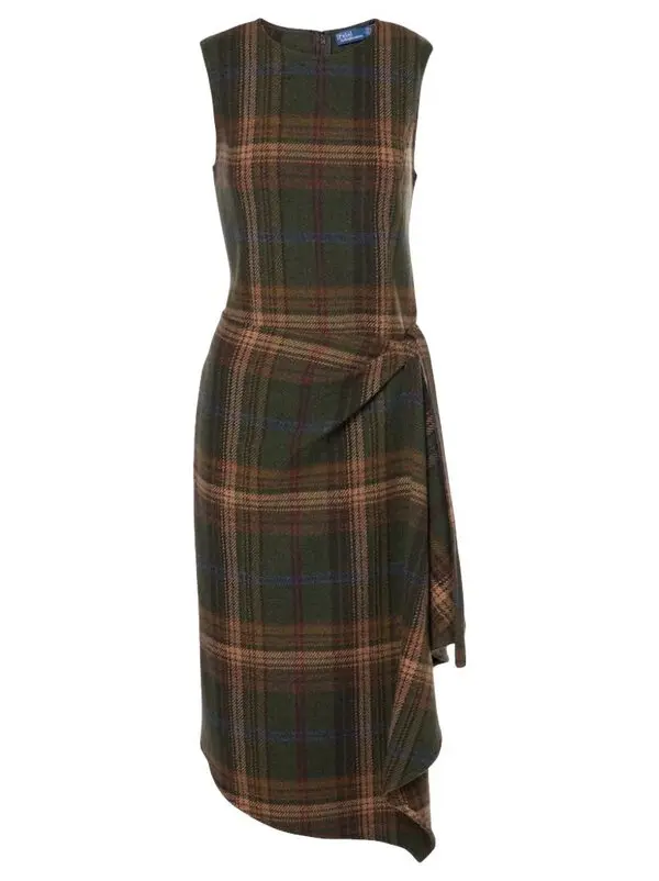Polo Ralph Lauren Plaid Wool-blend Midi Dress - Green