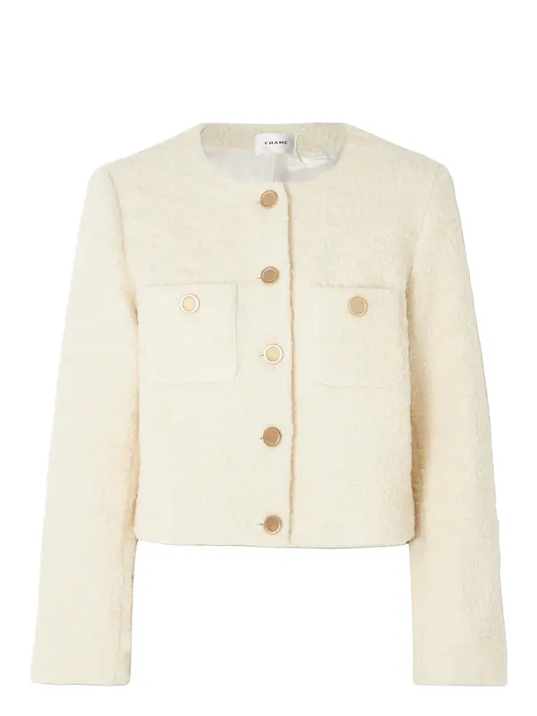 FRAME Cropped Cotton-blend Bouclé-tweed Jacket - Ecru