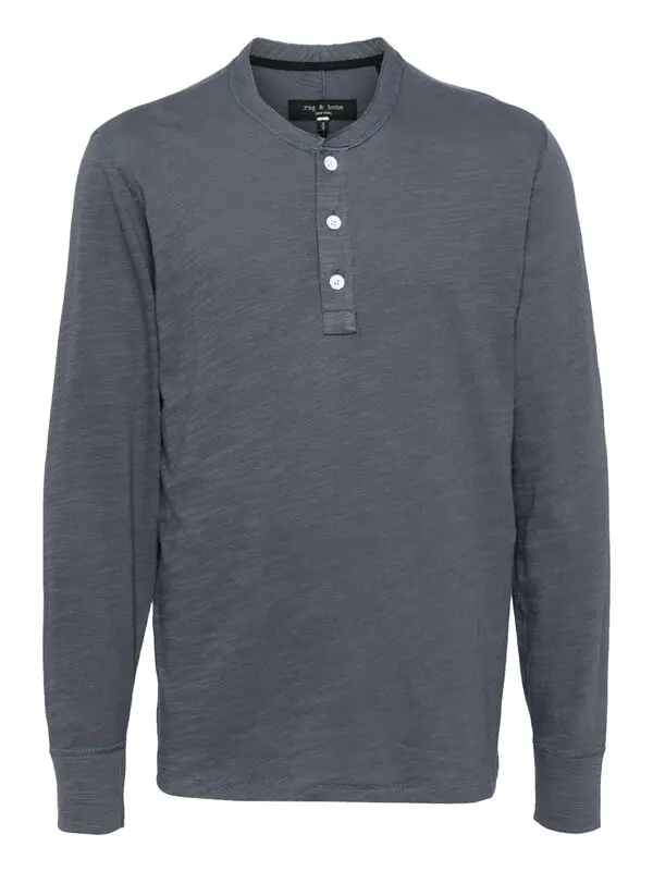 Rag & Bone Classic Flame Henley Polo Shirt - Blue