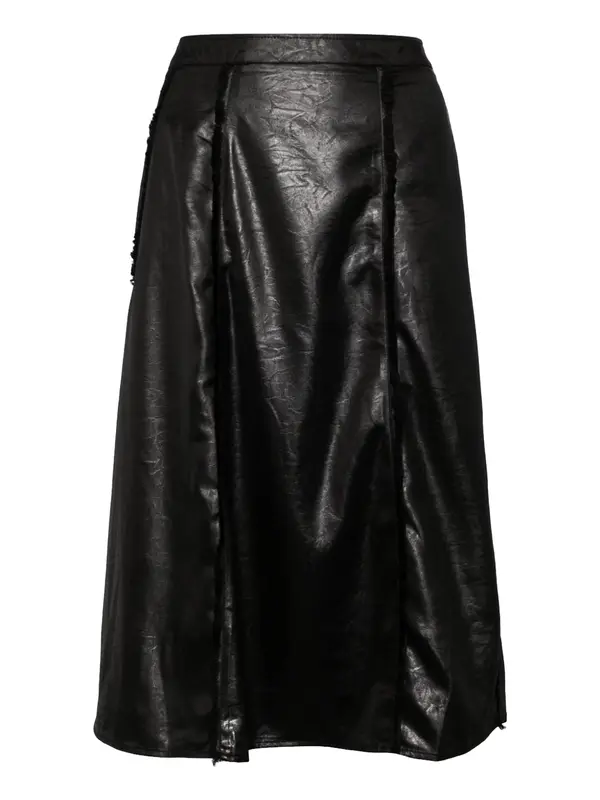 TOUT A COUP Faux Leather Midi Skirt - Black