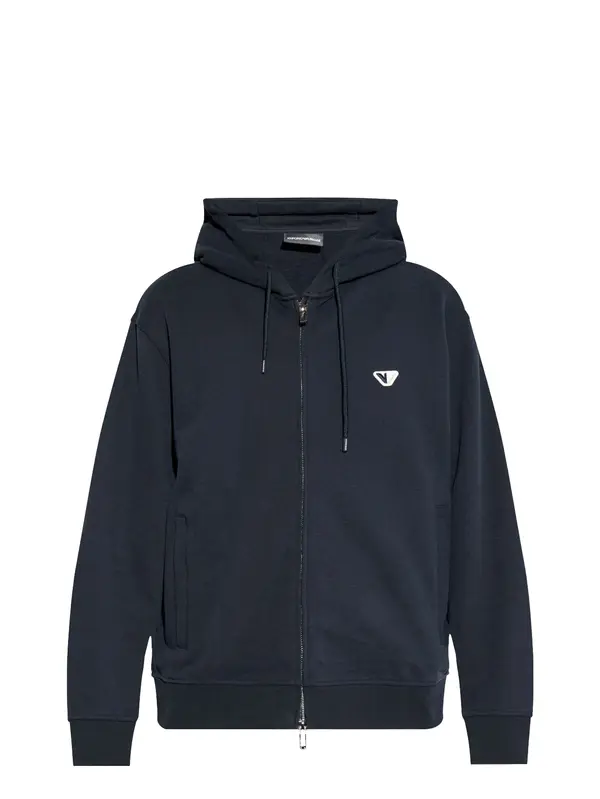 Emporio Armani Embroidered Logo Zipped Hoodie - Blue