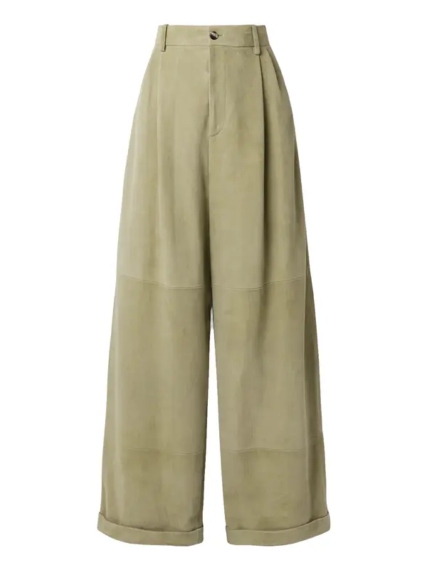 Loewe Paneled Suede Wide-leg Pants - Green