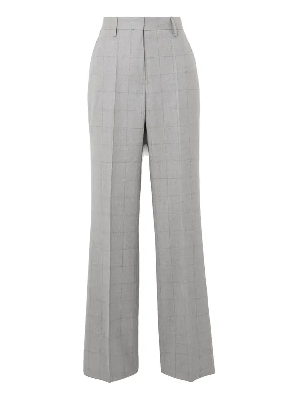 Dries Van Noten Checked Wool-flannel Straight-leg Pants - Gray