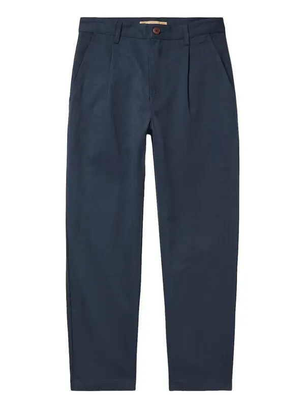 FRIZMWORKS Haworth Tapered Cropped Pleated Cotton-twill Trousers - Blue