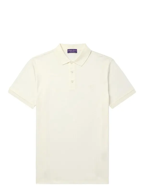 Ralph Lauren Purple Label Logo-embroidered Mercerised Cotton-piqué Polo Shirt - Neutrals