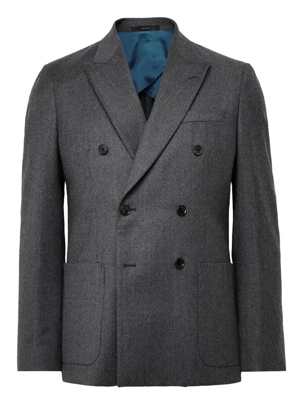 Paul Smith Double-breasted Wool And Cashmere-blend Flannel Suit Jacket - Gray