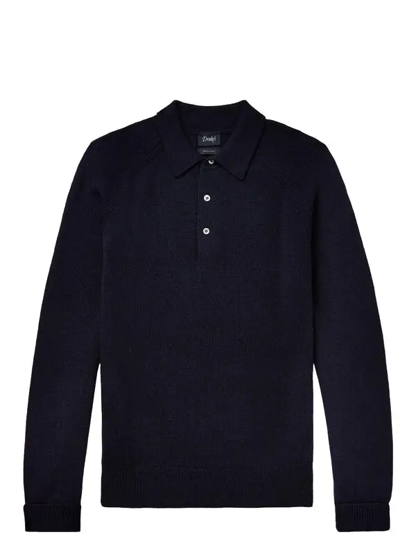 DRAKE'S Merino Wool Polo Shirt - Blue