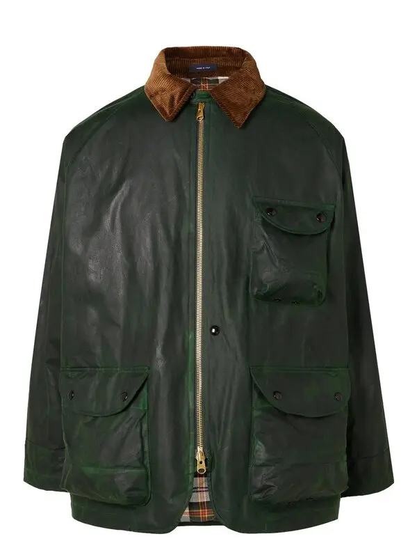 DRAKE'S Corduroy-trimmed Waxed-cotton Jacket - Green