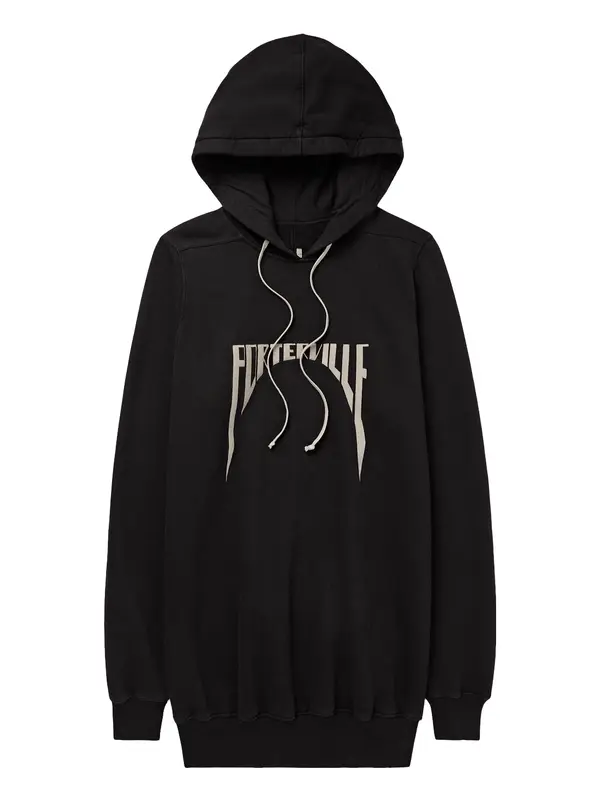 Rick Owens Logo-embroidered Cotton-jersey Hoodie - Black