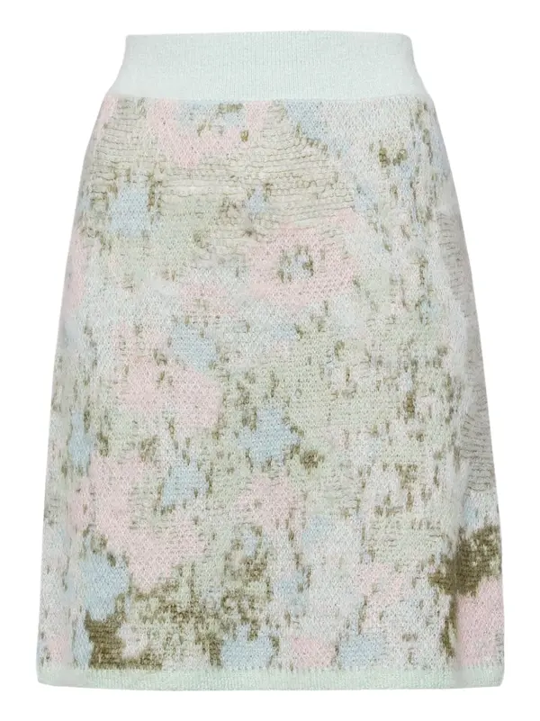 ONEFIFTEEN Floral-intarsia Knitted Skirt - Blue