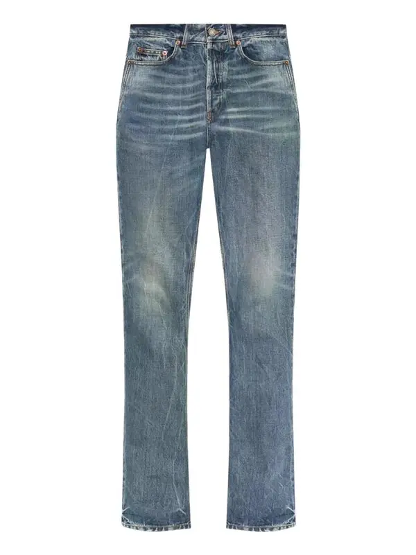 Saint Laurent Logo-patch Straight Jeans - Blue