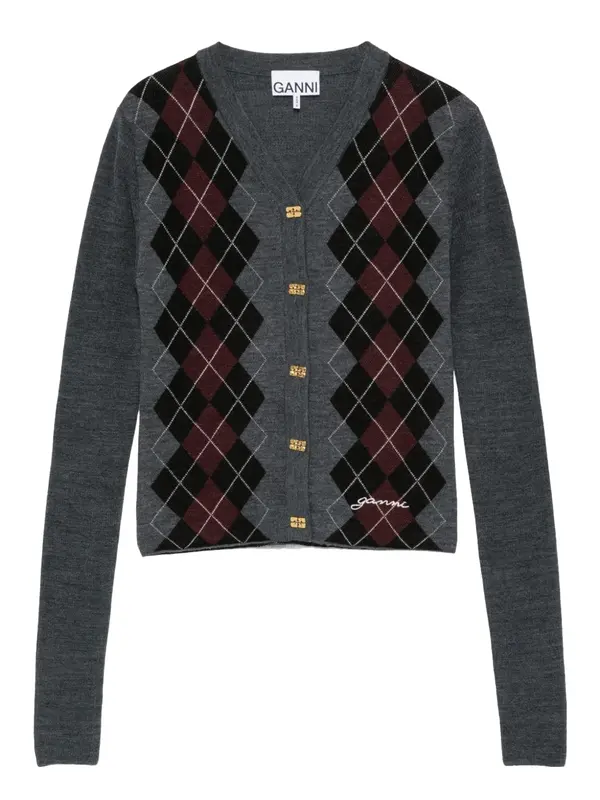 GANNI Argyle-knit Cardigan - Grey