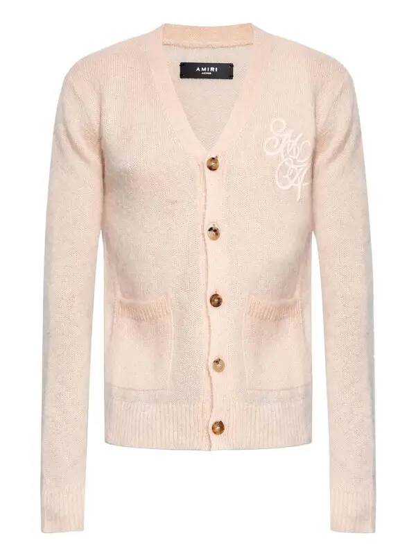 Amiri Logo-embroidered Cardigan - Neutrals