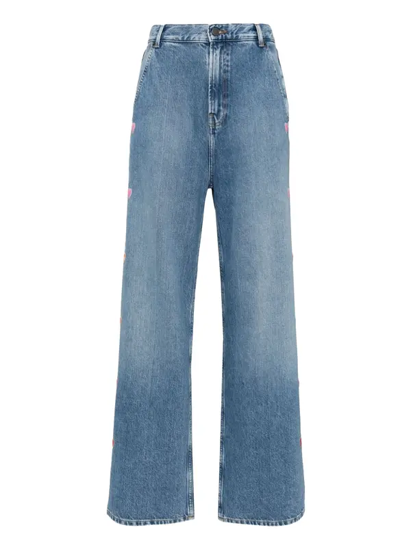 Mira Mikati Heart-embroidered Straight Leg Jeans - Blue