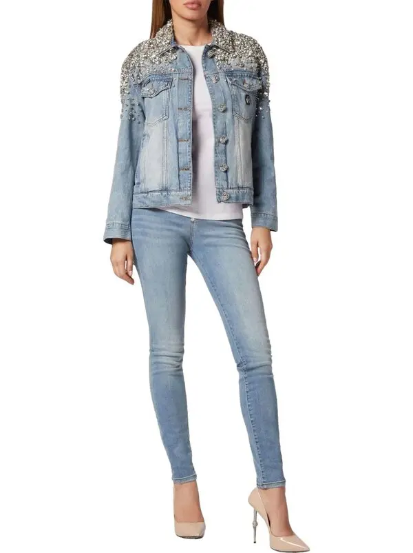 Philipp Plein Crystal-embellished Denim Jacket - Blue
