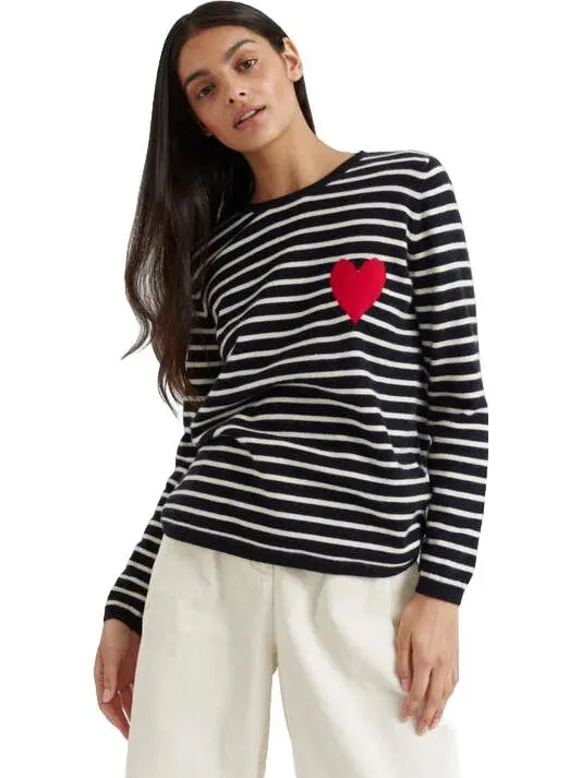 Chinti & Parker Breton Heart Wool & Cashmere Sweater - Navy