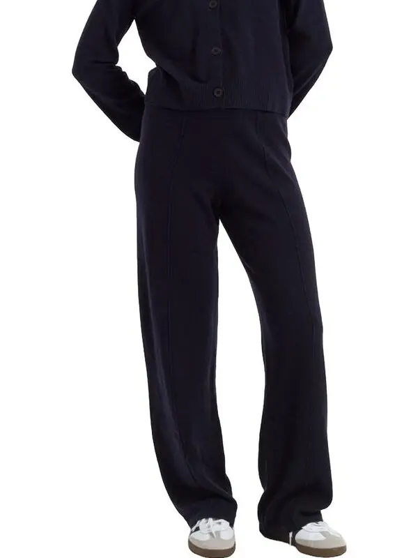Chinti & Parker Wool Cashmere Wide Leg Track Pants - Navy