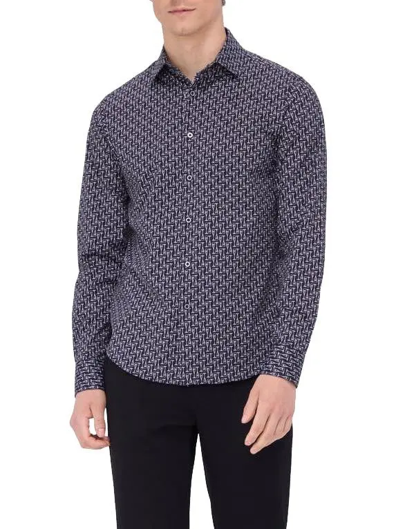 Bugatchi James Ooohcotton® Champagne Print Button-up Shirt - Black