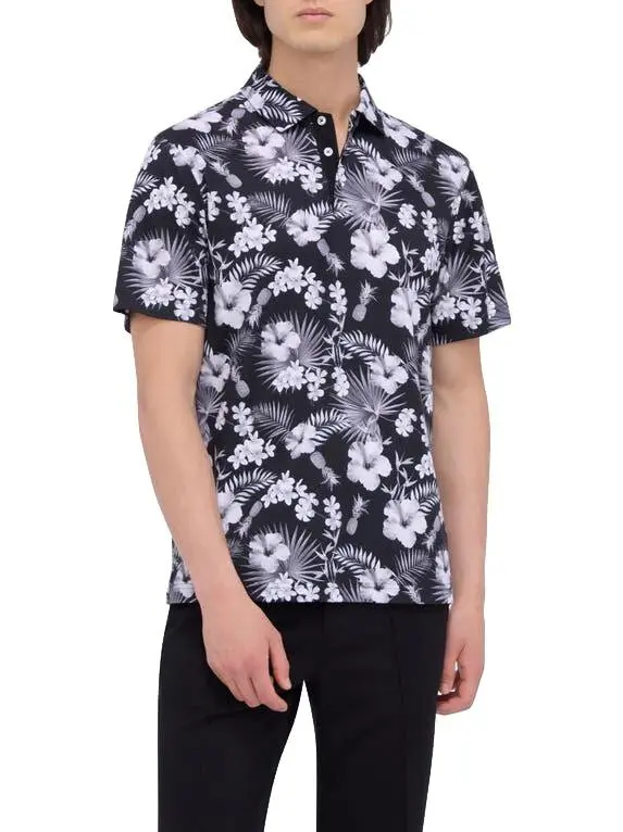 Bugatchi Hendrix Digital Floral Print Pima Cotton Polo - Black
