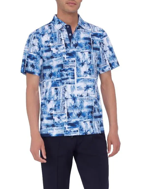 Bugatchi Hendrix Digital Tropical Print Pima Cotton Polo - Classic Blue
