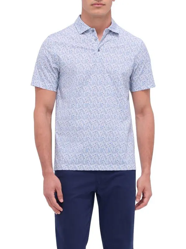 Bugatchi Victor Ooohcotton® Barware Print Polo - Air Blue