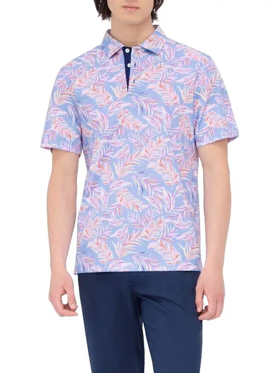 Bugatchi Hendrix Digital Leaf Print Pima Cotton Polo - Sky