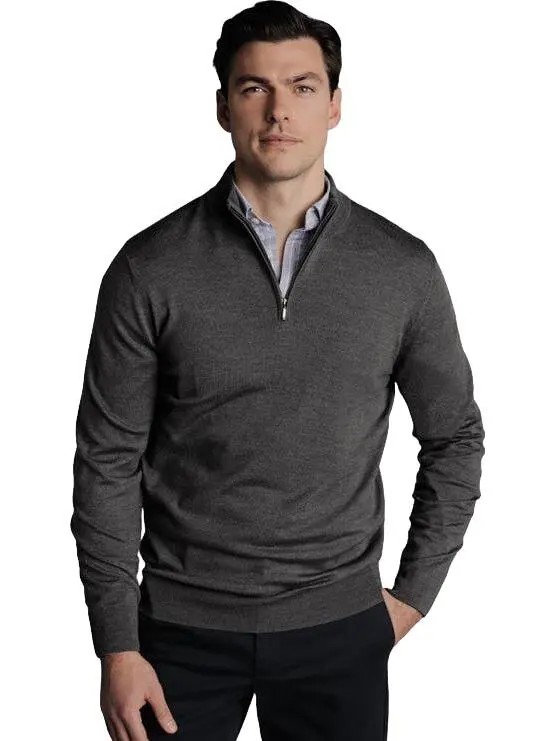 CHARLES TYRWHITT Pure Merino Zip Neck Sweater - Grey