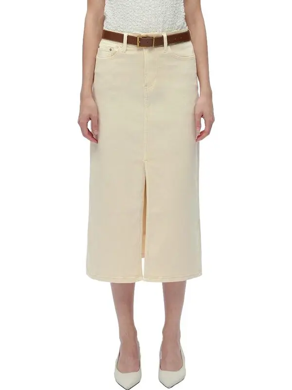 BAYEAS Lila Slit Hem Denim Midi Skirt - Beige