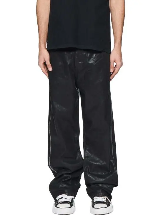 PURPLE BRAND Side Zip Coated Wide Leg Jeans - Black
