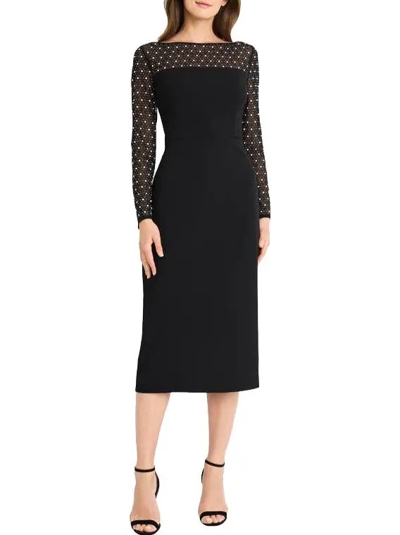 Maggy London Embellished Rhinestone Sheath Midi Dress - Black