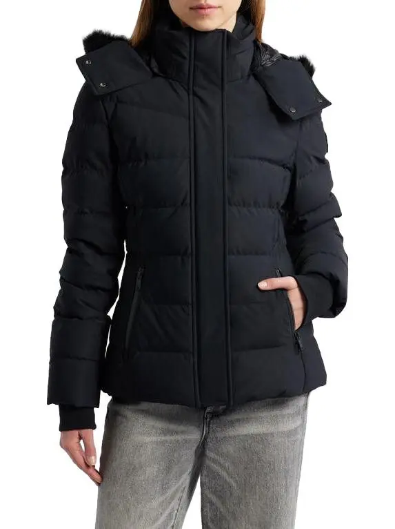 Moose Knuckles Betta Down Jacket With Shearling Trim - Black W Black S