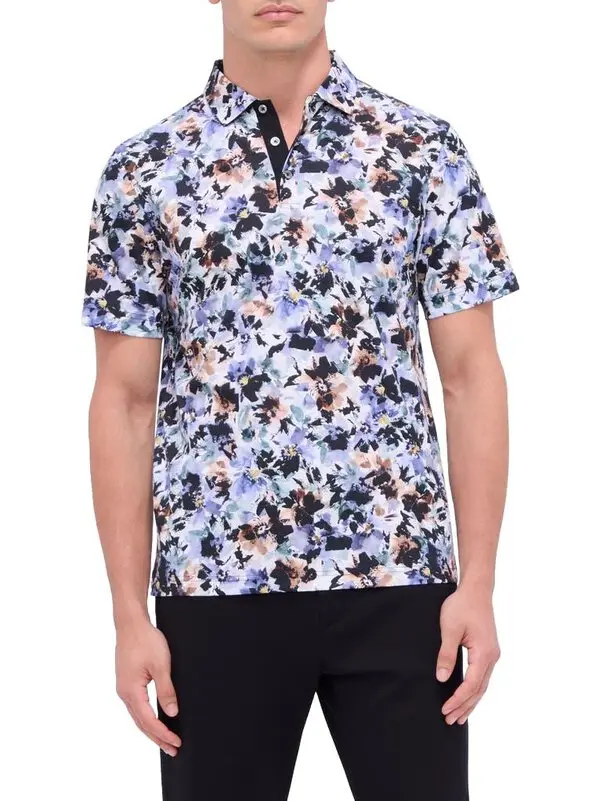 Bugatchi Hendrix Digital Floral Print Pima Cotton Polo - Lilac