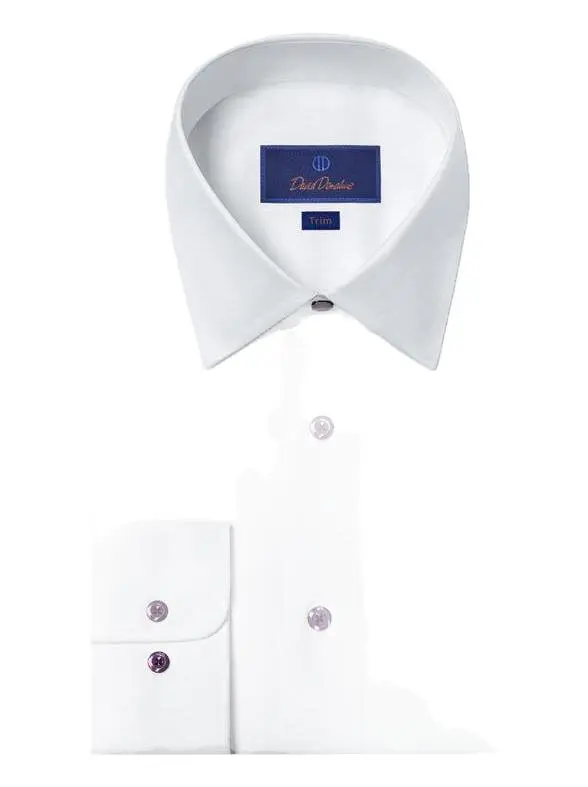 David Donahue Trim Fit Superfine Twill Dress Shirt - White