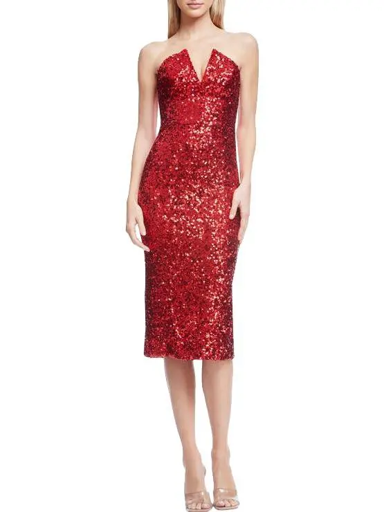 Dress The Population Perla Strapless Sequin Dress - Rouge