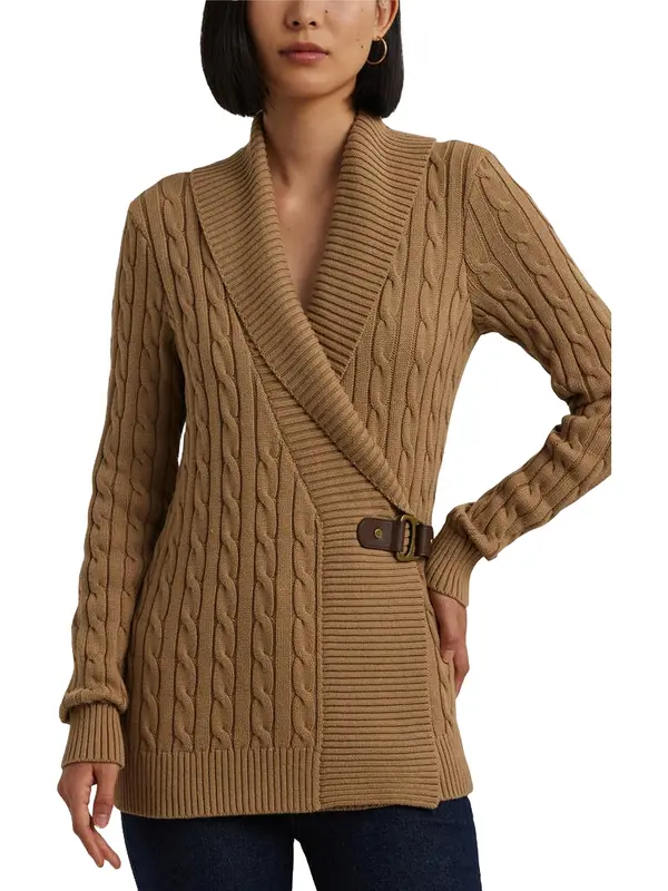 Ralph Lauren Cable-stitch Cotton Wrap Cardigan - Classic Camel