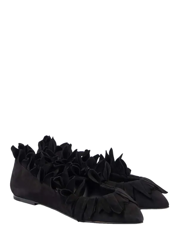 Alaïa Petal Suede Ballerina Flats - Black