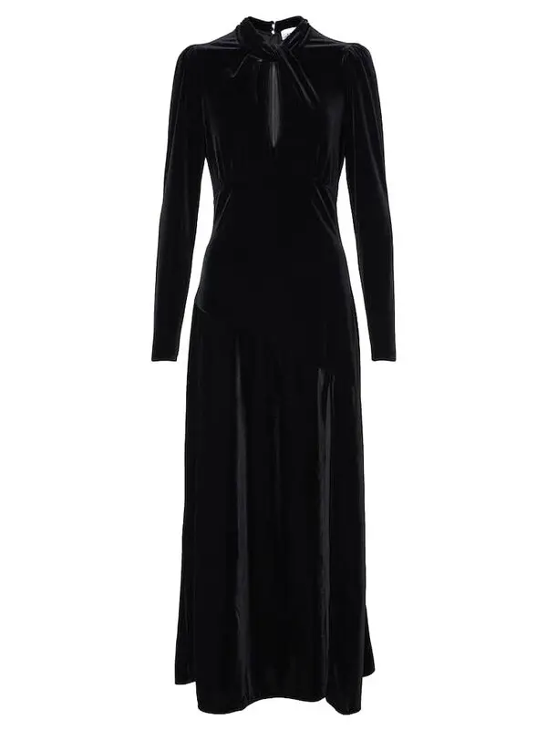 GANNI Cutout Velvet Midi Dress - Black
