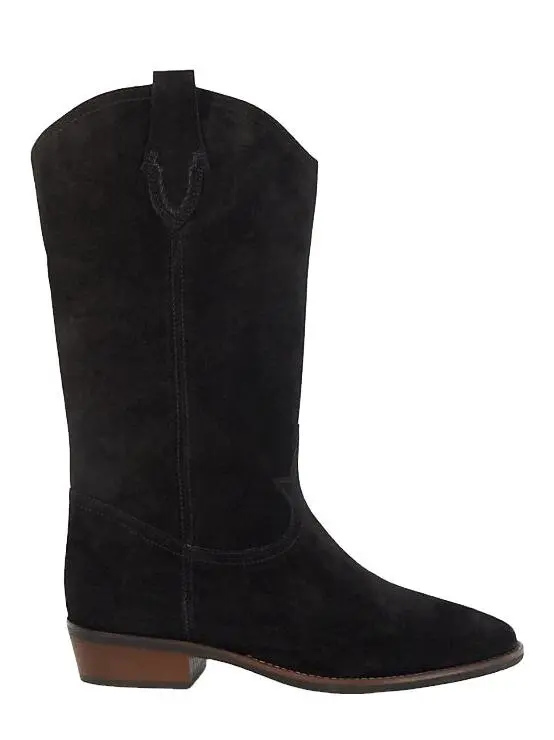 DUNE Round-toe Suede Cowboy Boots - Black Suede