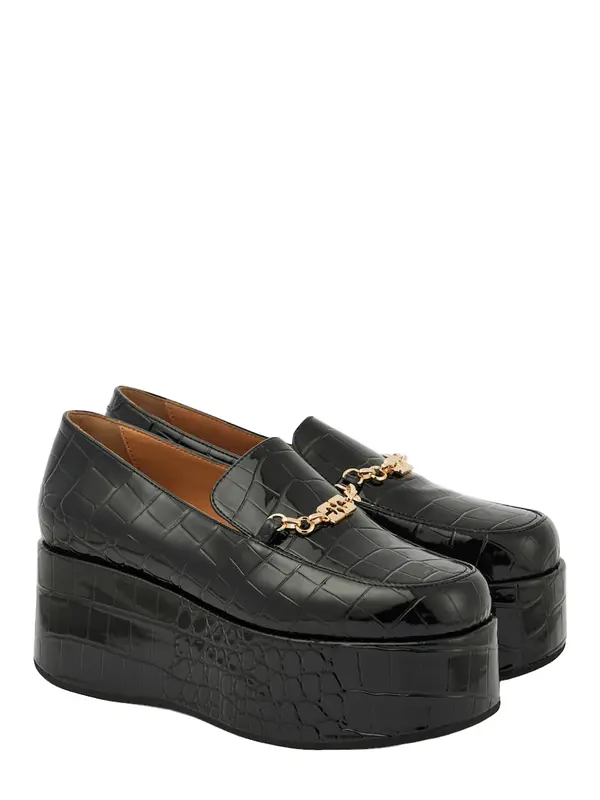GANNI Croc-effect Platform Loafers - Black