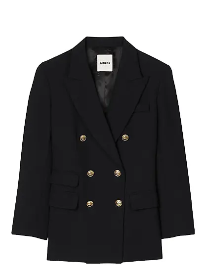Sandro Lapel-collar Double-breasted Wool-blend Blazer - Noir / Gris