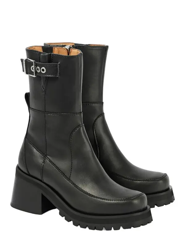 GANNI Faux Leather Ankle Boots - Black