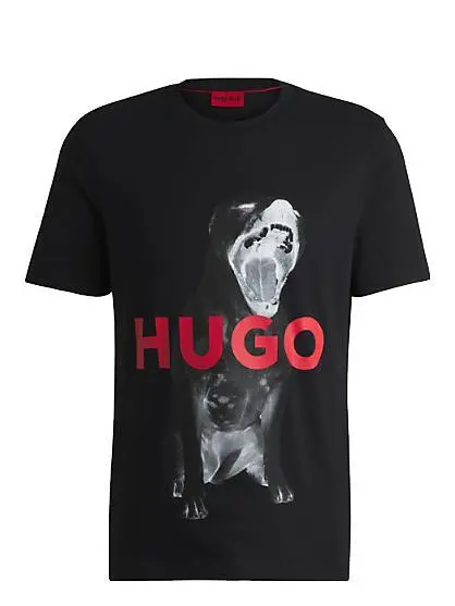 Hugo Graphic-print Relaxed-fit Cotton T-shirt - Black