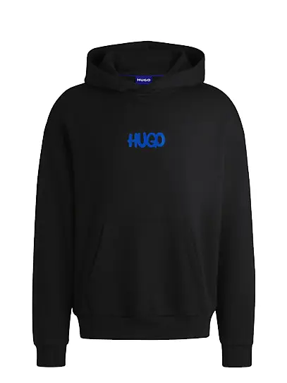 Hugo Branded-print Relaxed-fit Cotton-jersey Hoody - Black